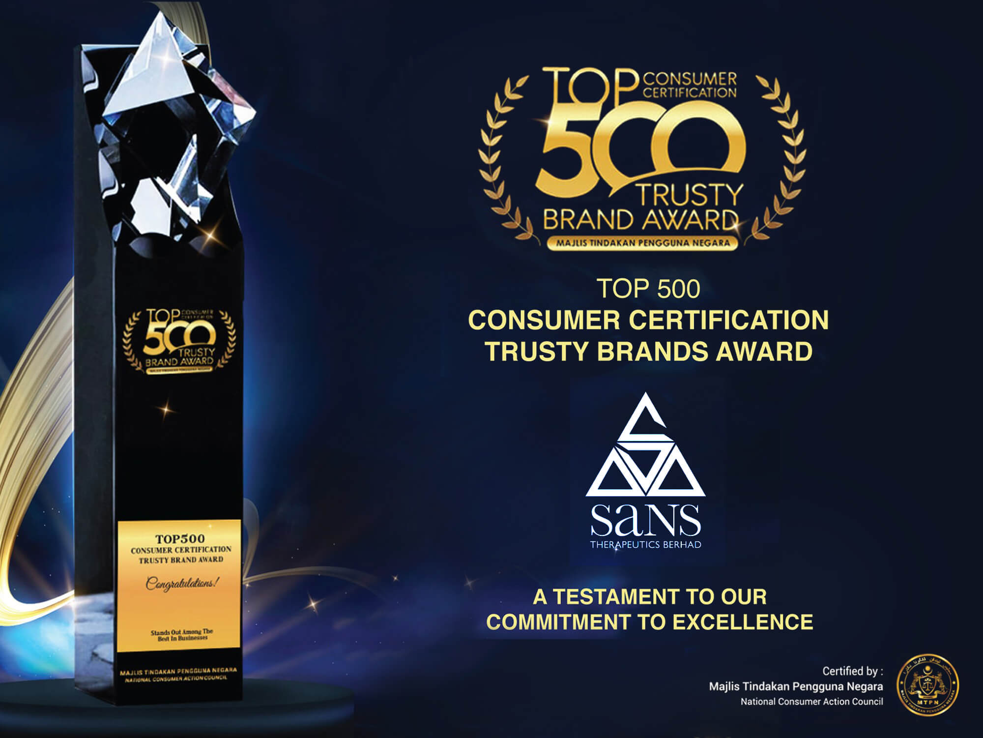 Awarded by Top 500 Consumer Certification Trusty Brands Award – Sans ...